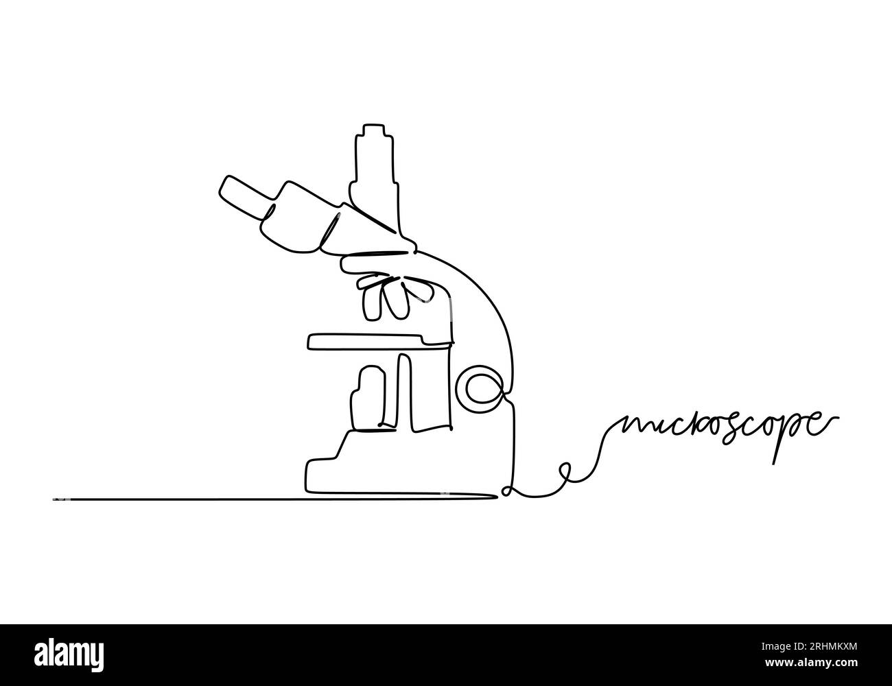 Microscope School Education Object One Line Drawing Continuous Design Vector Illustration
