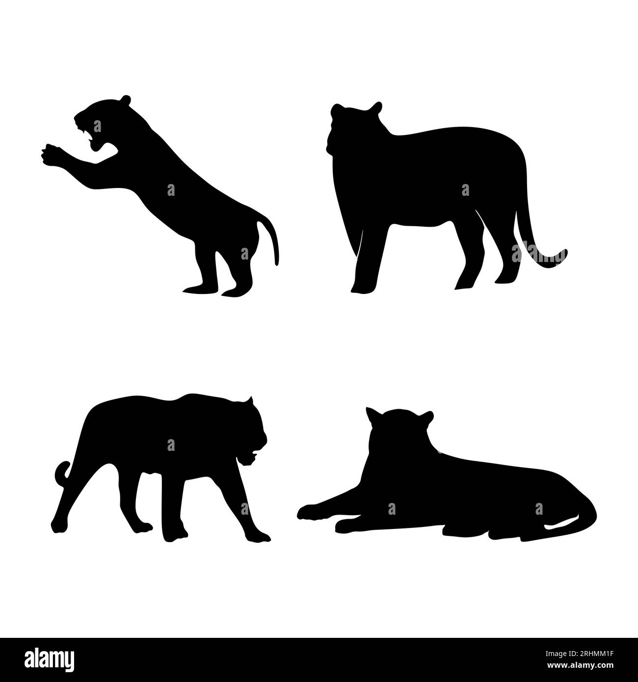 Four tiger silhouette set isolated on white background Stock Vector ...