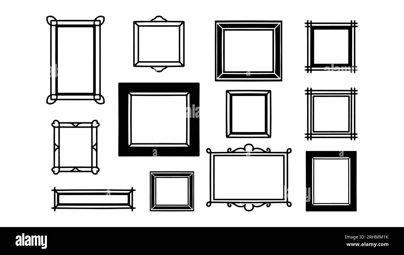 Doodle hand drawn frame set. Sketch drawing vector frames collection ...