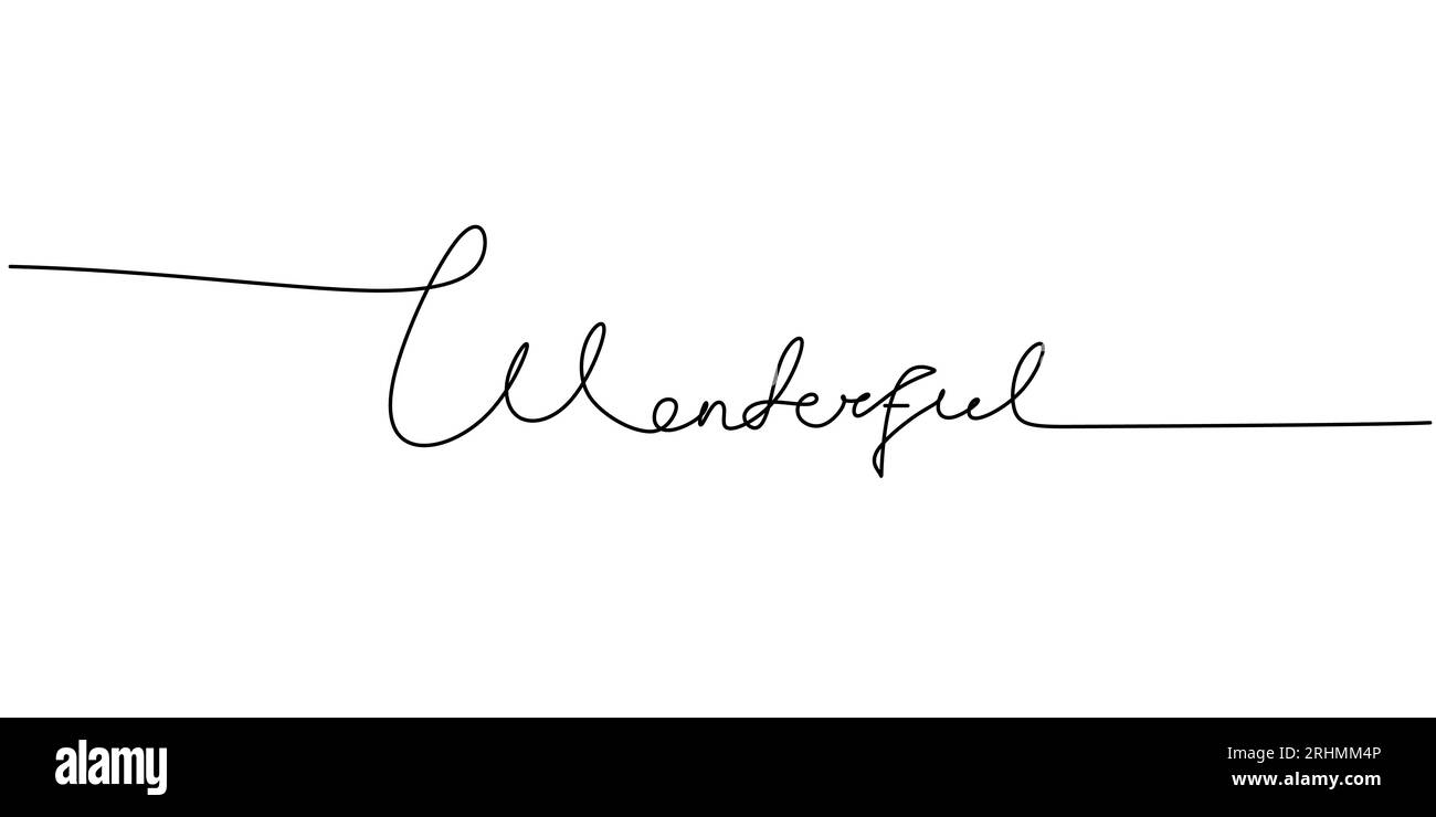 One continuous line drawing typography line art of wonderful word ...