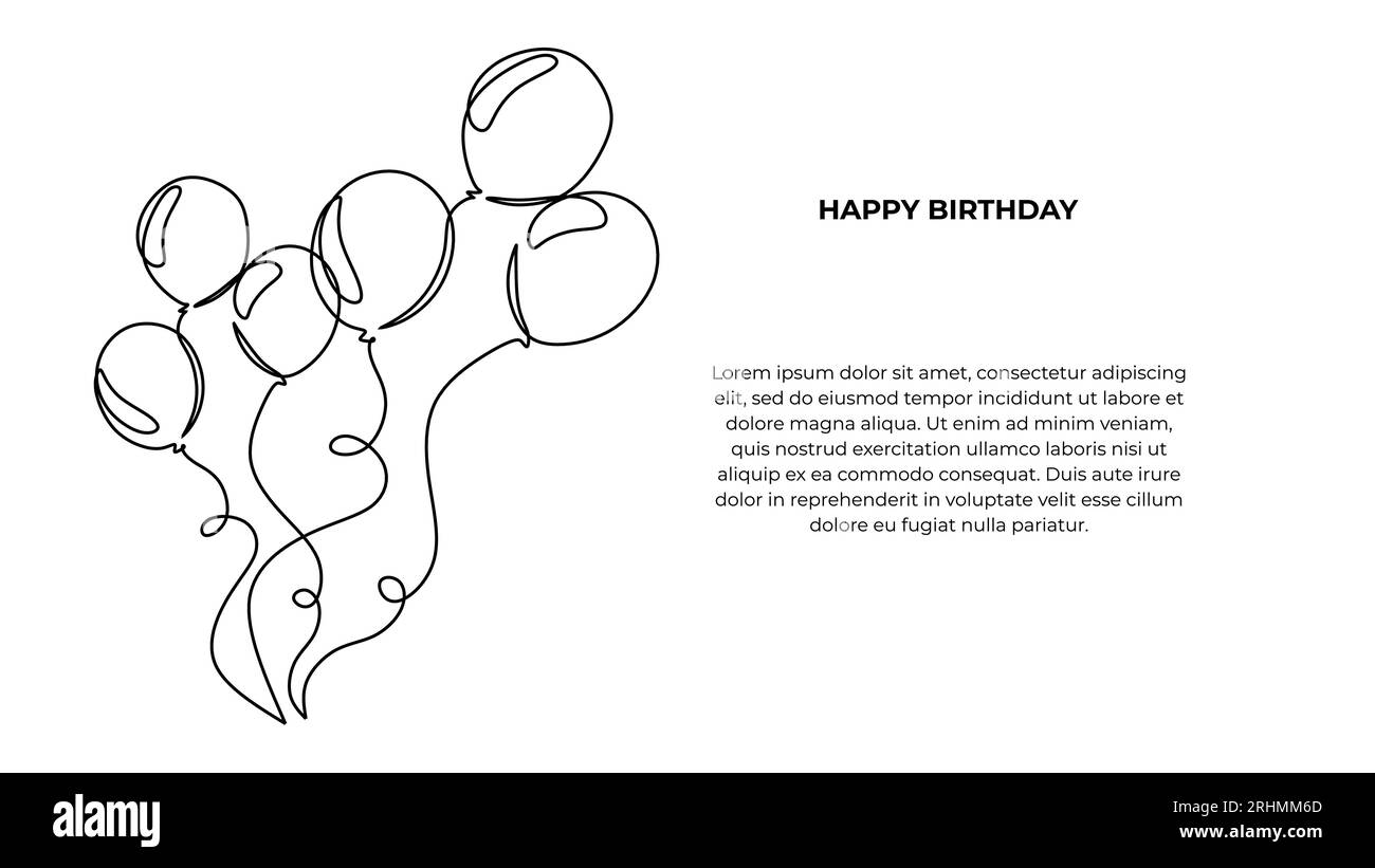 Birthday balloons flying one line drawing, continuous hand drawn ...