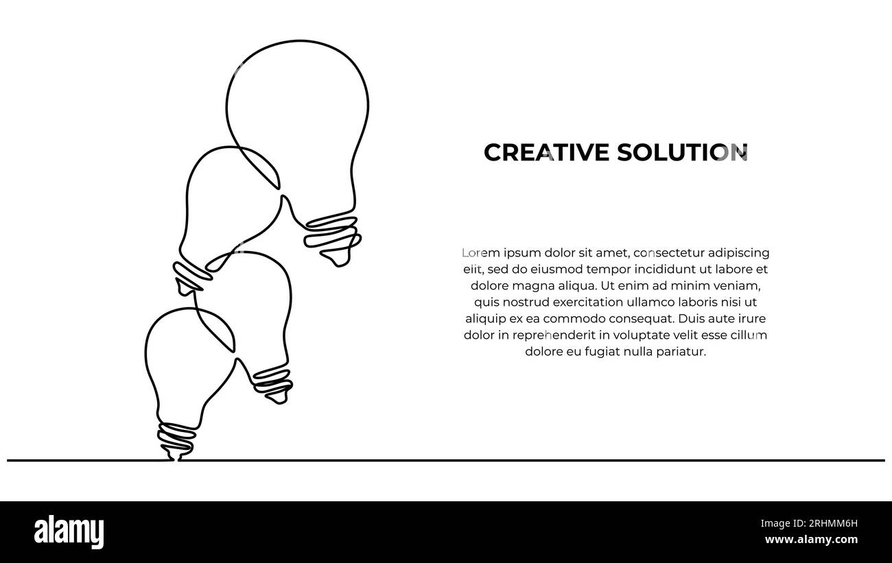 Light bulbs one line drawing, continuous hand drawn creative solution concept idea Stock Vector ...