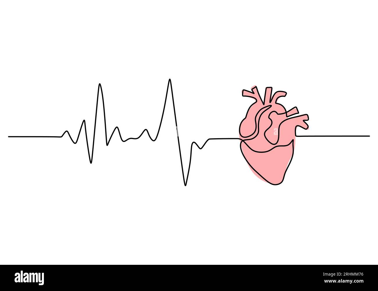 One continuous single line drawing of heart beat isolated on white ...