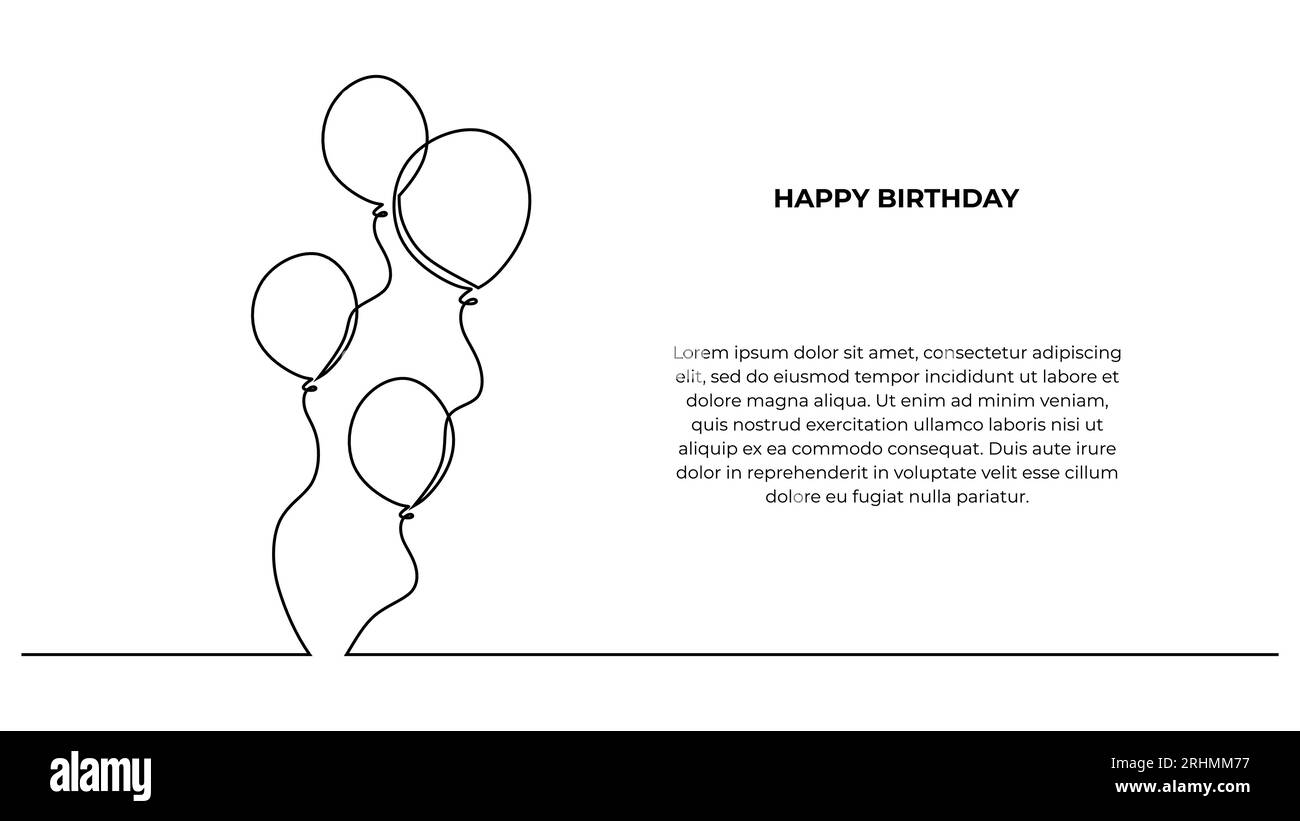 continuous one line art birthday celebration balloon. Holiday party ...