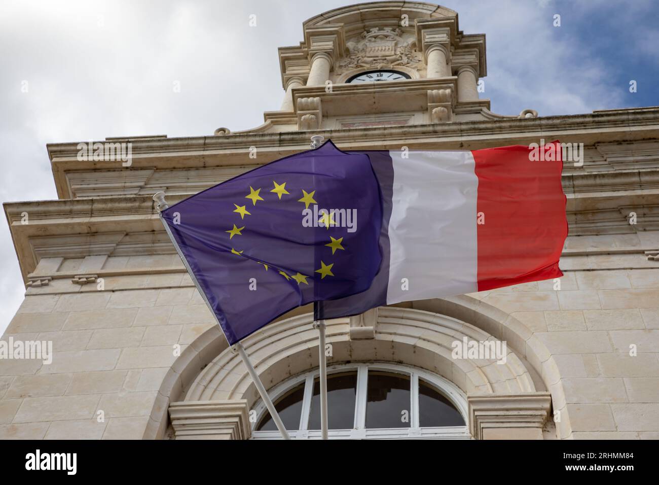 Flag of the european union in front of stone wall hi-res stock ...