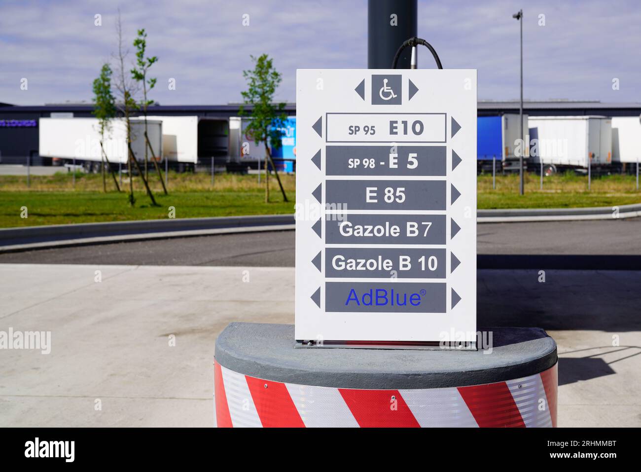 Petrol Station label sign panel text with the European Union fuel labeling e10 e5 e85 b7 b10 ...