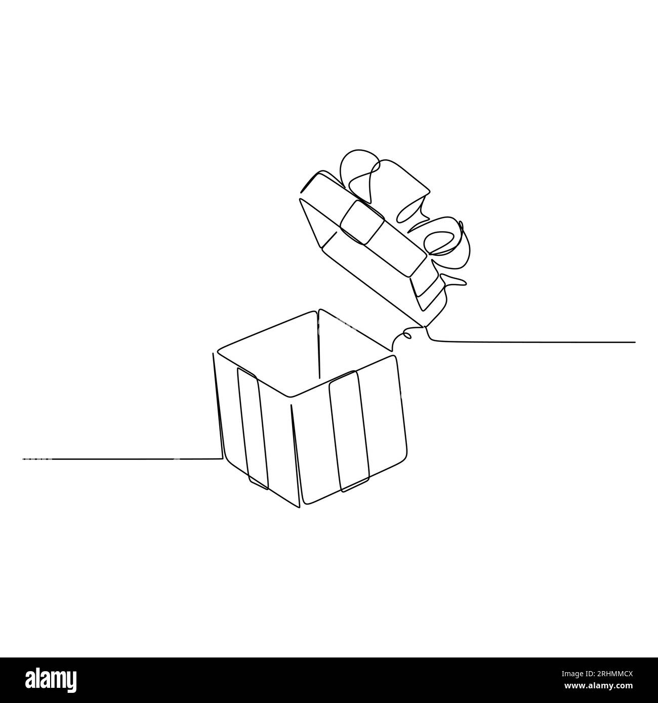 one line drawing continuous design of opened gift box isolated on white ...