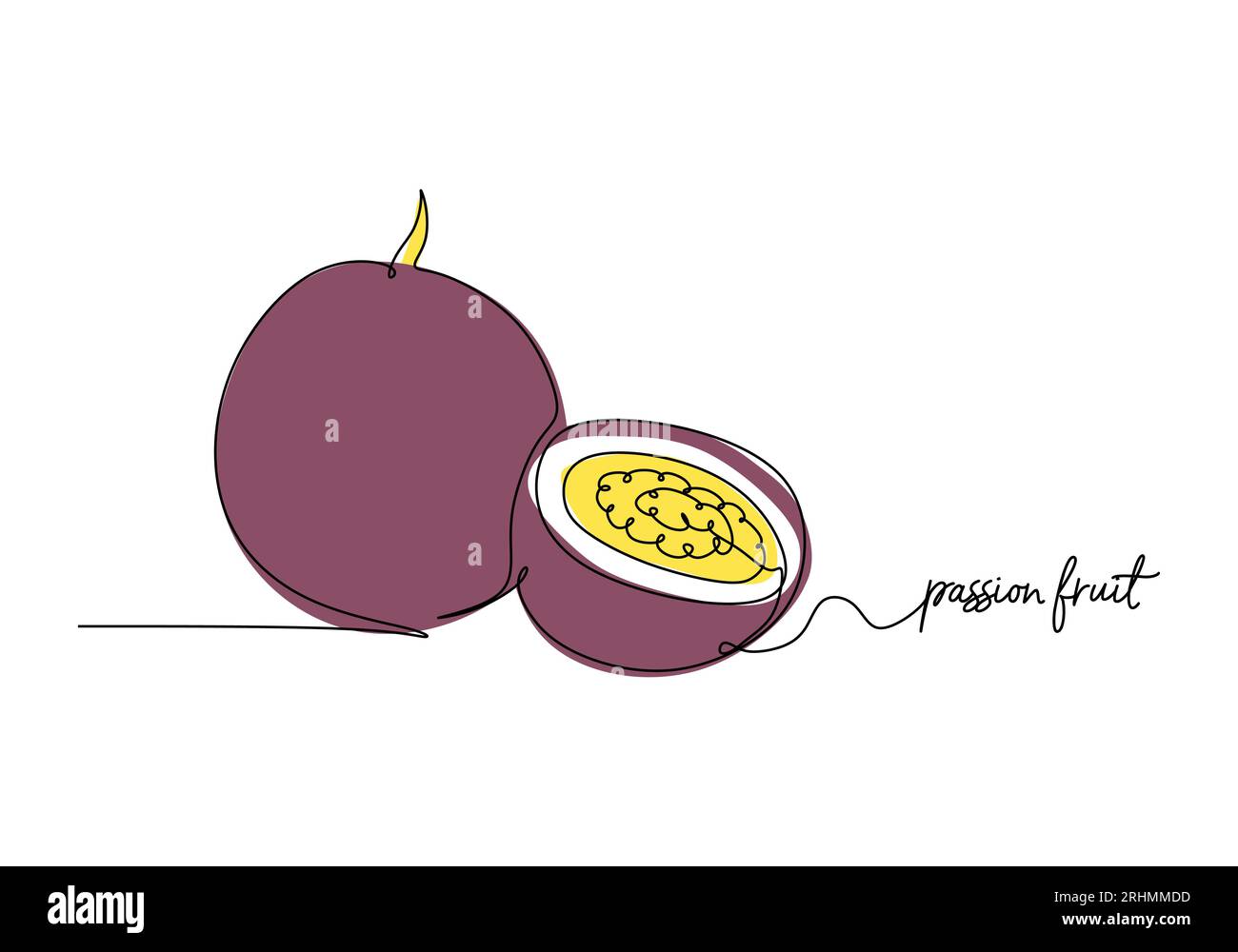 Passion fruit continuous one line drawing, fruit vector illustration ...