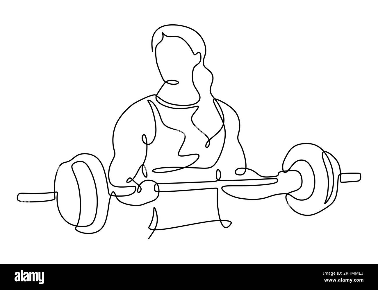 Weight training drawing of woman muscle vector. Female holding barbell ...