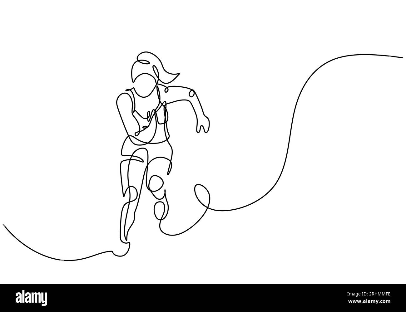 Sport woman running, speed power continuous line art drawing, one hand ...