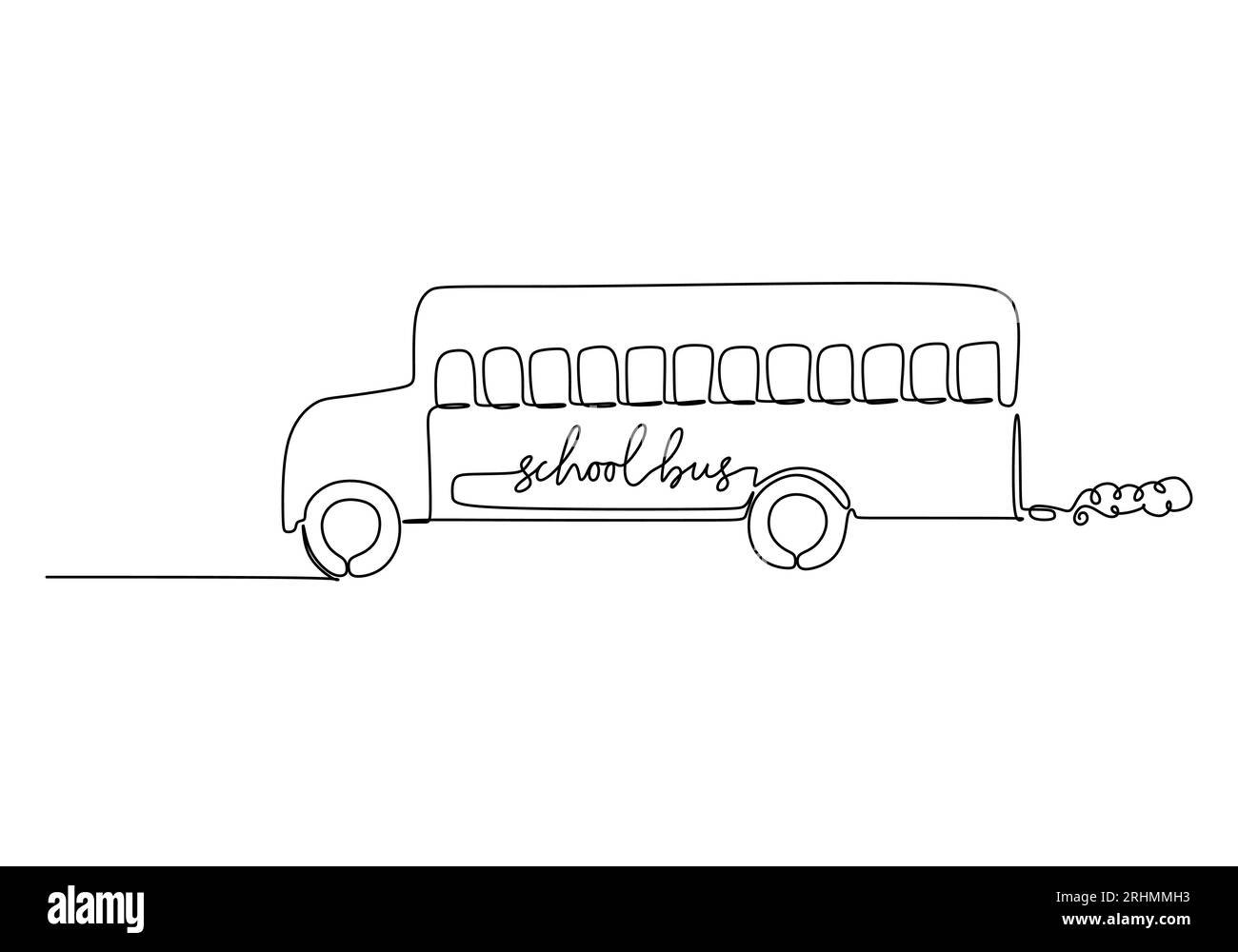 School bus - School education object, one line drawing continuous ...