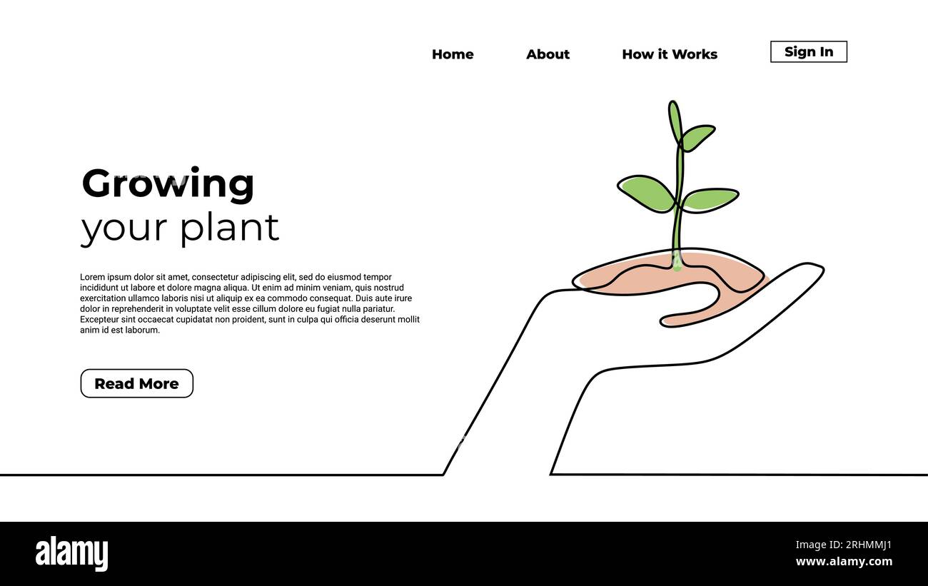 Growing plant continuous one line drawing. Landing page template of ...