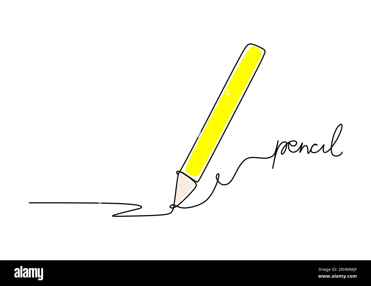 Pencil - School education object, one line drawing continuous design ...