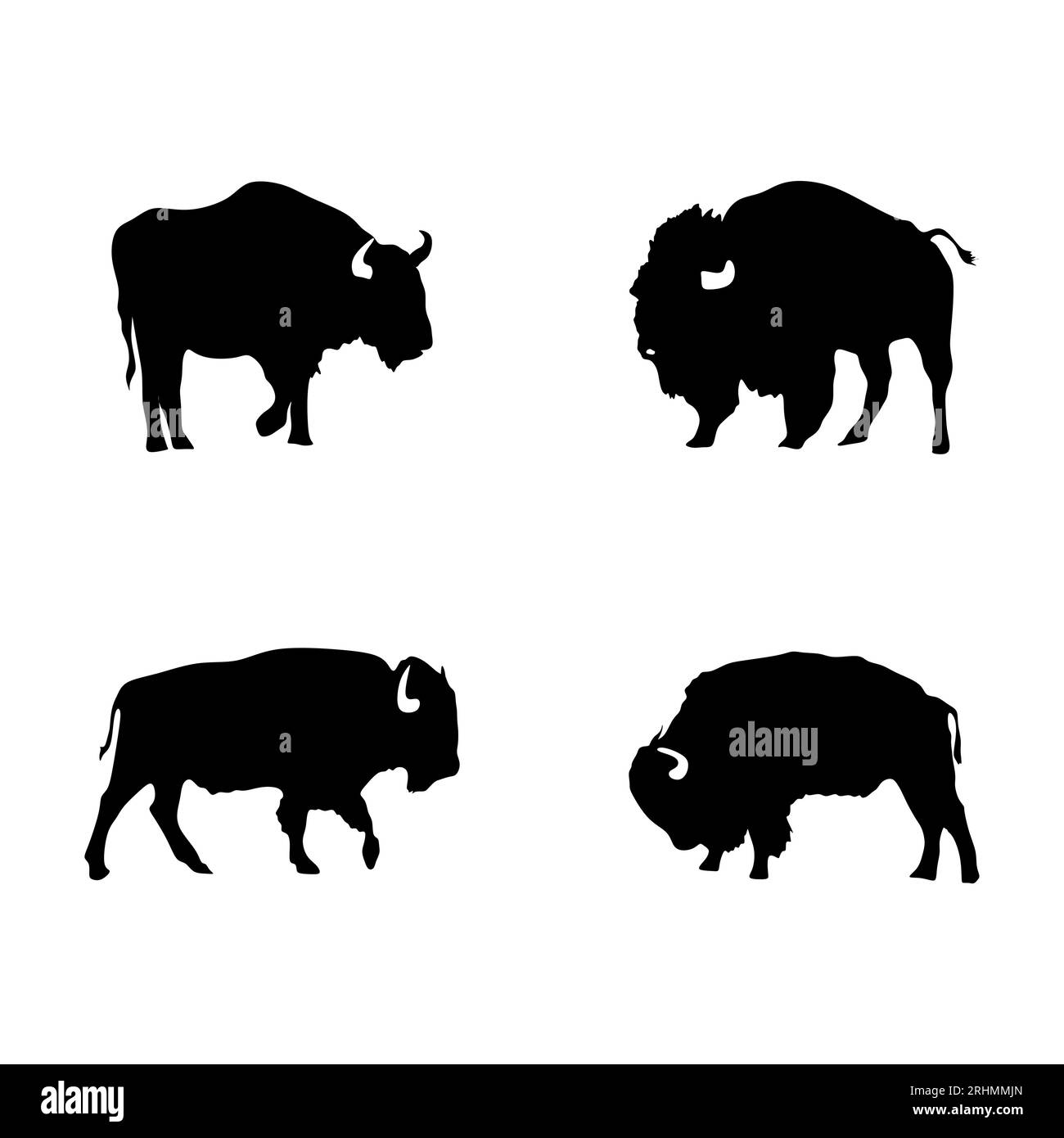 Four bison silhouette set isolated on white background Stock Vector ...