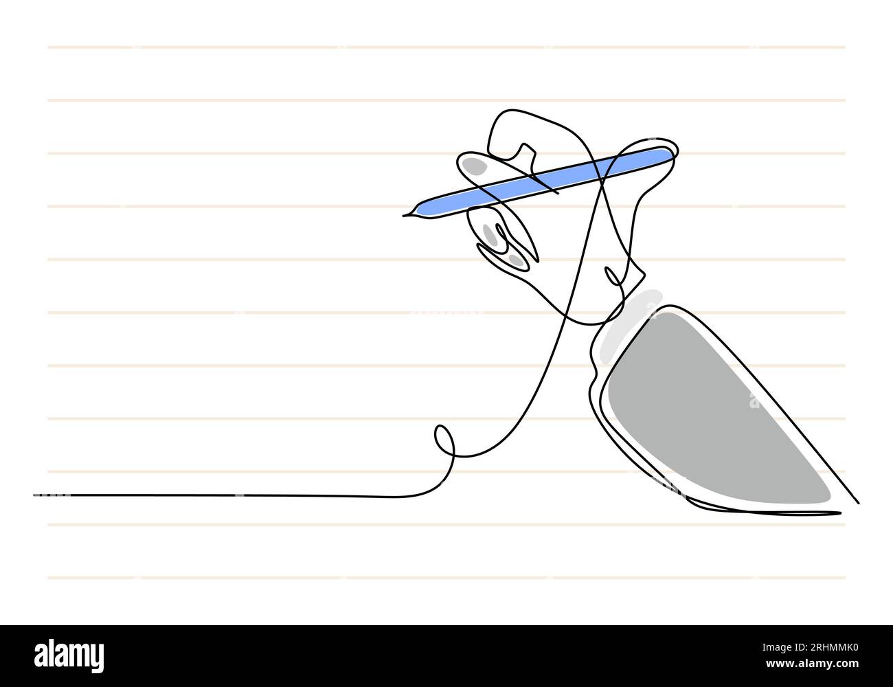 One continuous line of hand writing with pen isolated on white ...