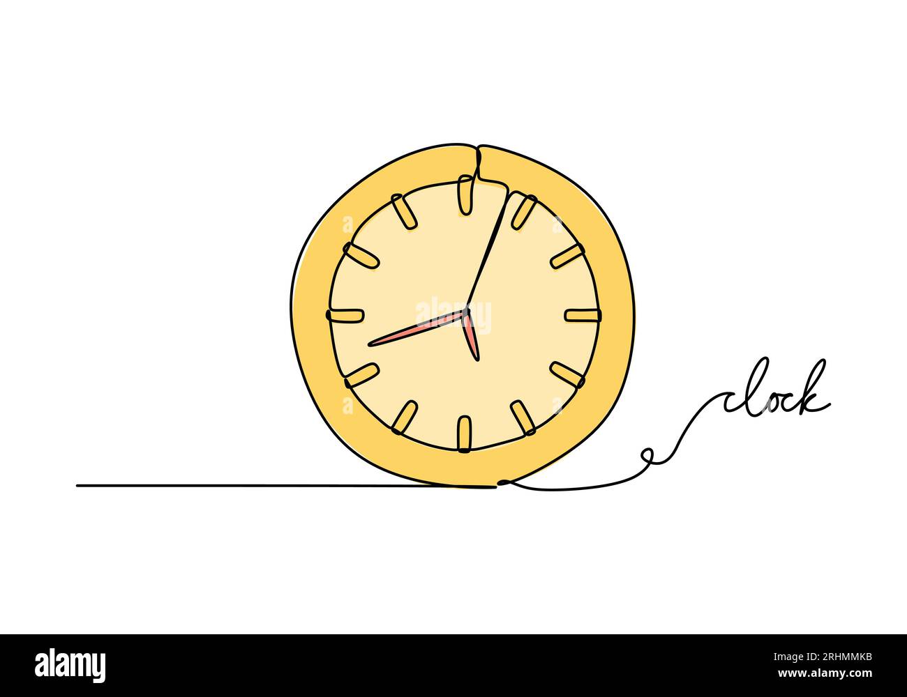 Wall clock - School education object, one line drawing continuous ...