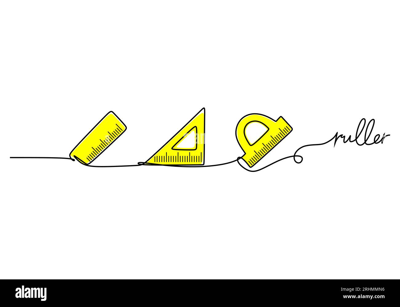 Ruler - School education object, one line drawing continuous design ...