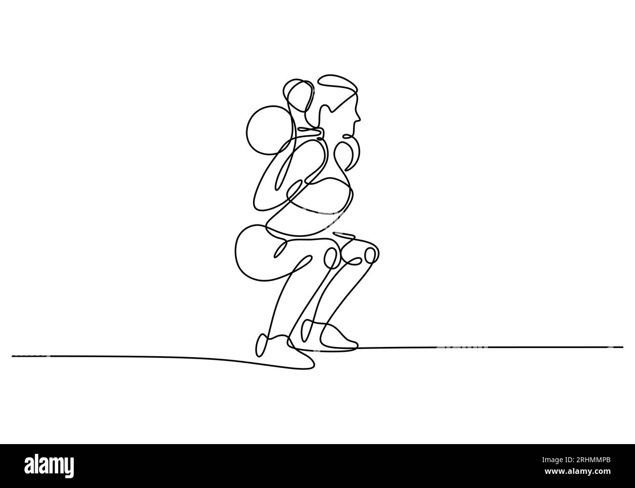 Fitness Workout Woman Continuous One Line Drawing Of Girl Weight