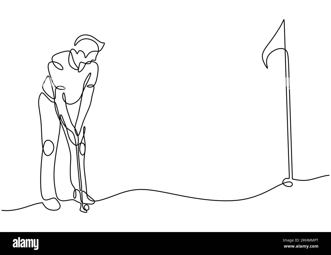 Sport illustration of golf player. Continuous one line drawing, a man ...