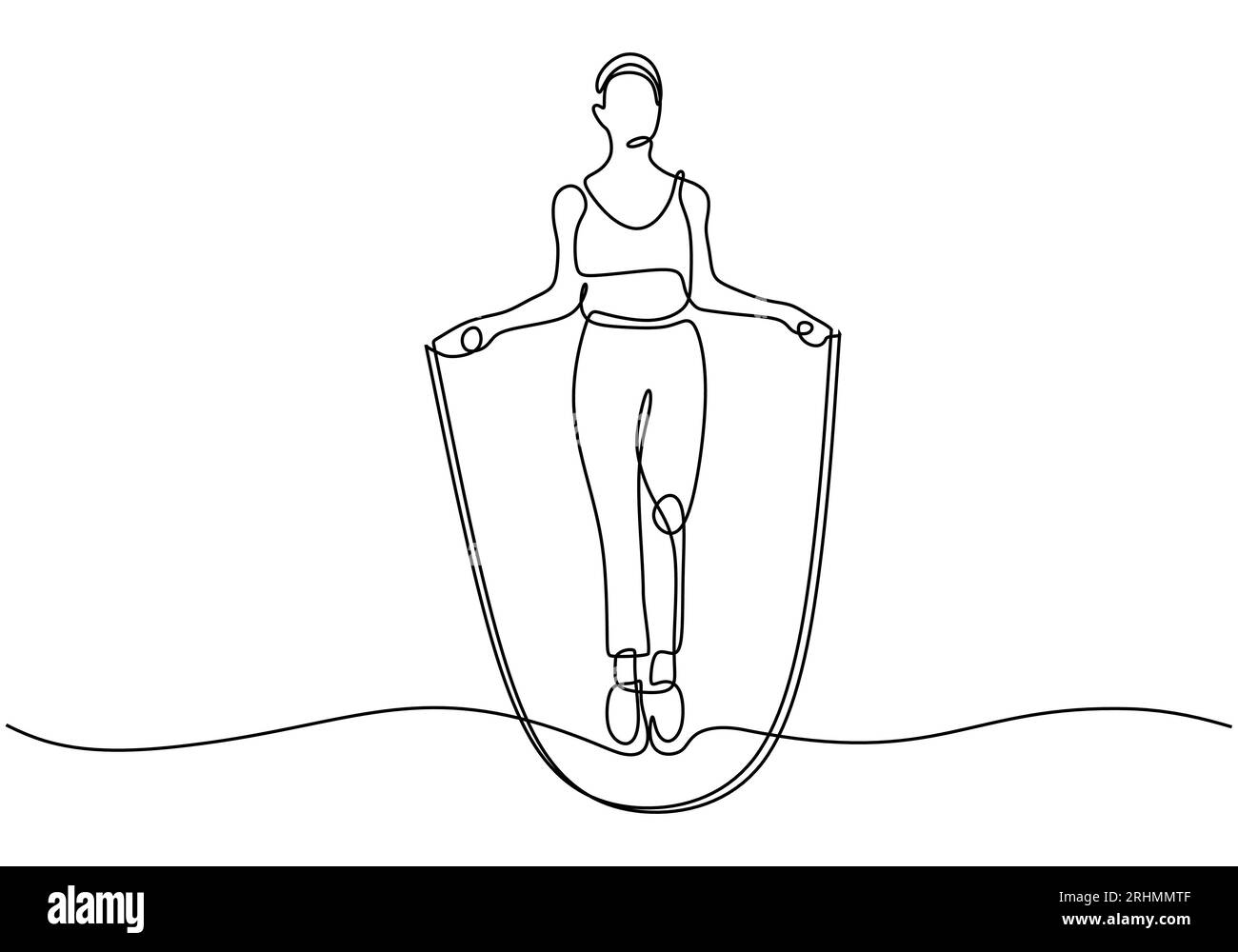 One line drawing woman skipping sport theme. Continuous hand drawn ...