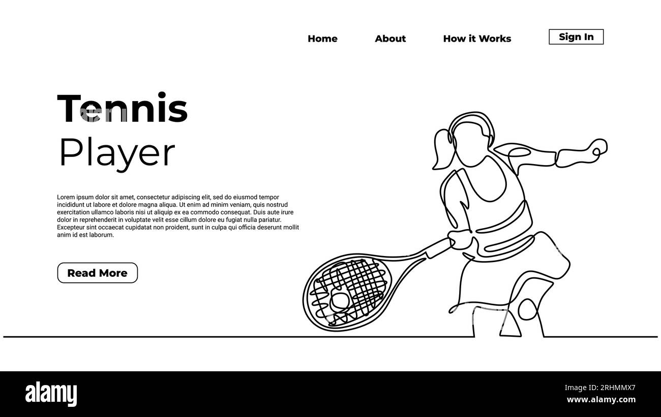 Woman tennis player, continuous one line drawing, sketch art linear ...