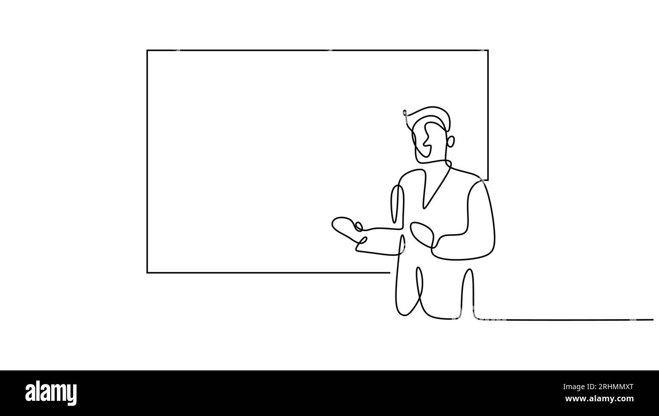 Continuous line drawing business person presentation. One hand drawn ...