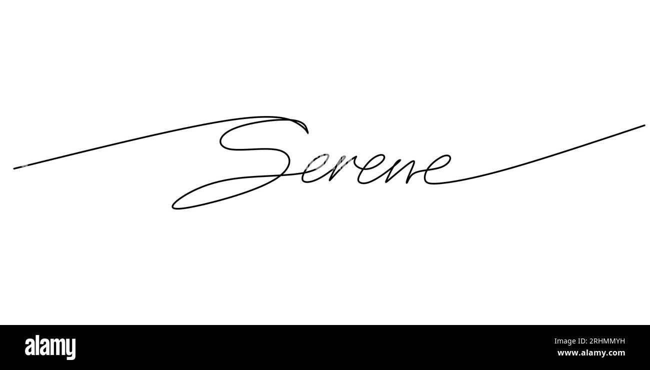 One continuous line drawing typography line art of serene word writing ...