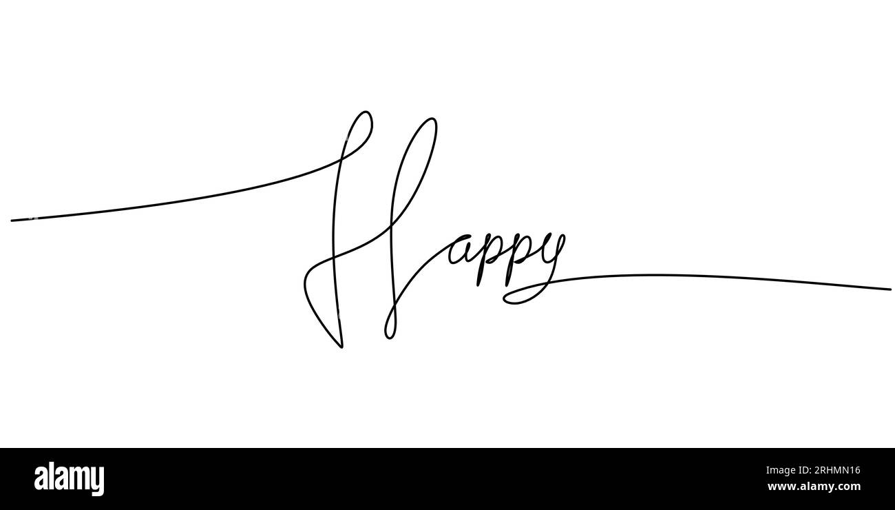 One continuous line drawing typography line art of happy word writing ...