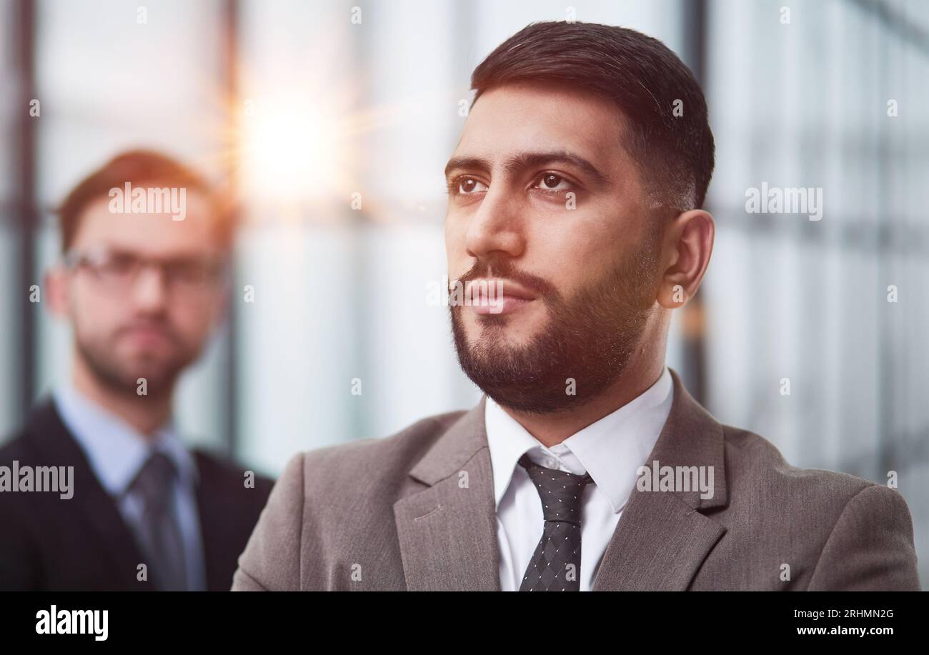 Portrait male worker looking at camera, positive employee posing for ...