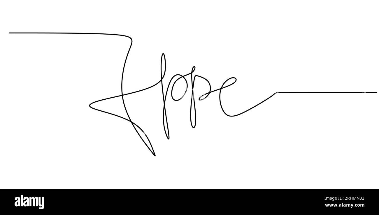 One continuous line drawing typography line art of hope word writing ...