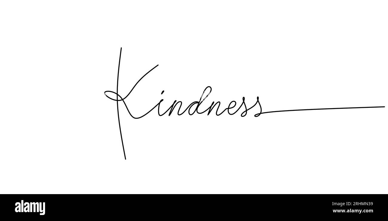 One continuous line drawing typography line art of kindness word ...