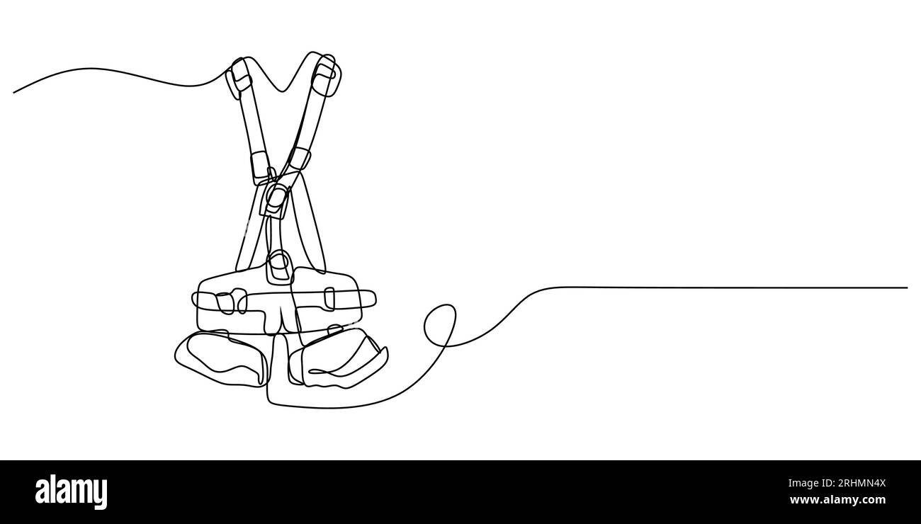 Continuous single one line of Rock climbing equipment isolated on white ...