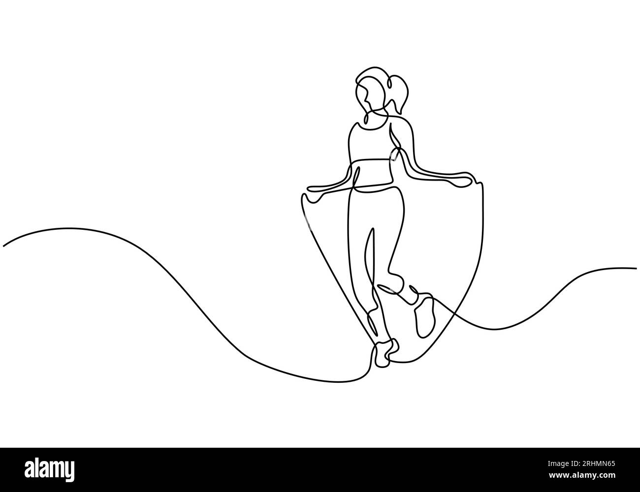 One line drawing woman skipping sport theme. Continuous hand drawn ...