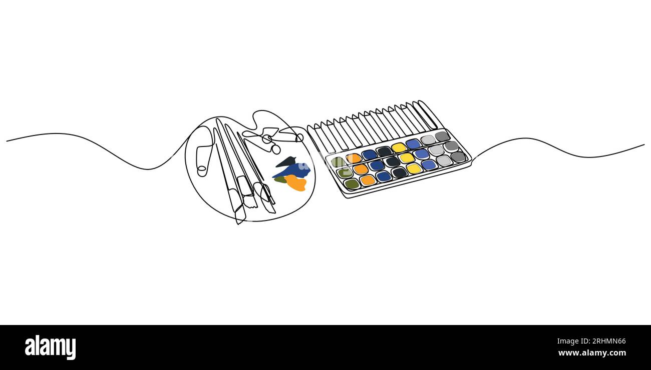 Continuous single one line of painting tools isolated on white ...