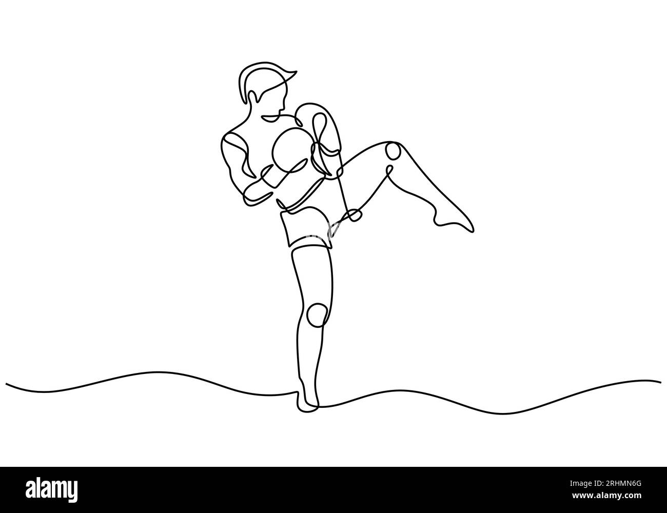Kickboxing continuous line drawing. Vector illustration of a man kick ...