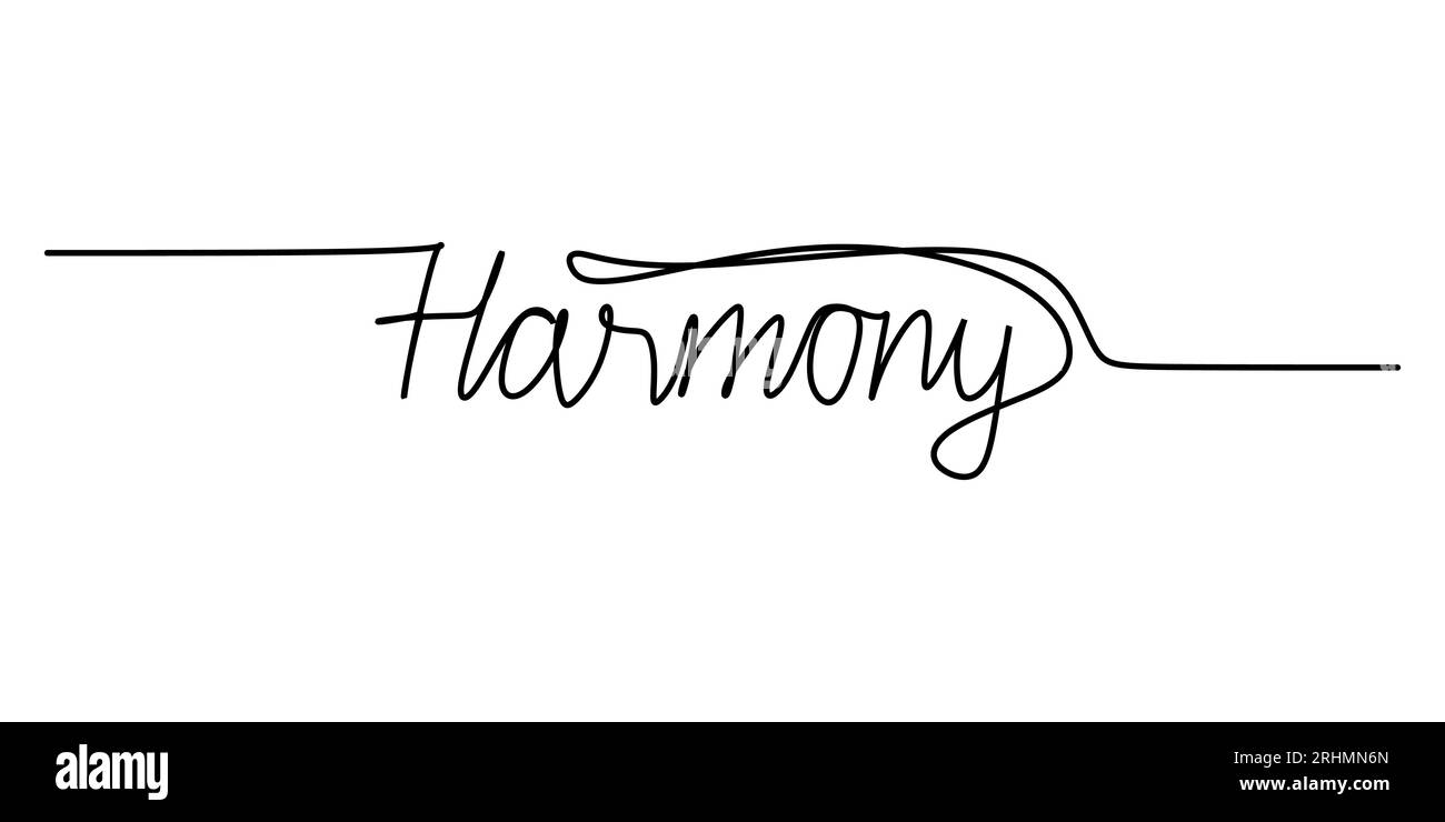 One continuous line drawing typography line art of harmony word writing ...
