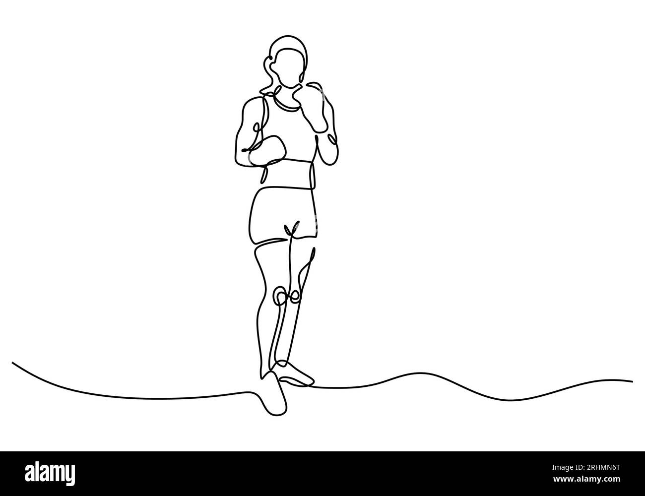 Portrait of woman boxer, boxing one line drawing theme, vector ...