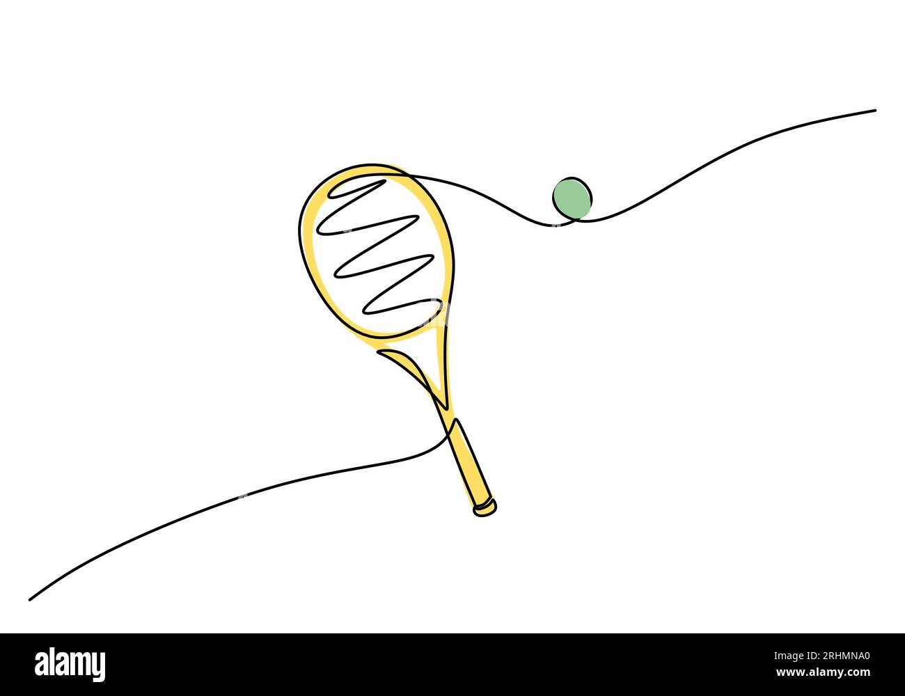 Tennis Racket One Line Drawing: Continuous Hand Drawn Sport Theme Stock ...