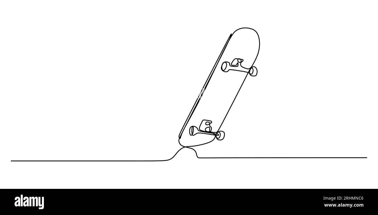 Continuous single one line of skateboard isolated on white background ...