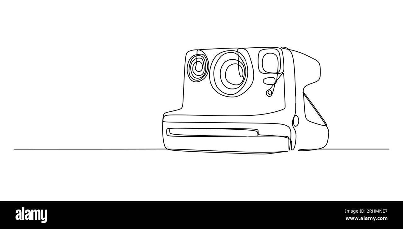 Continuous single one line of Polaroid camera isolated on white ...