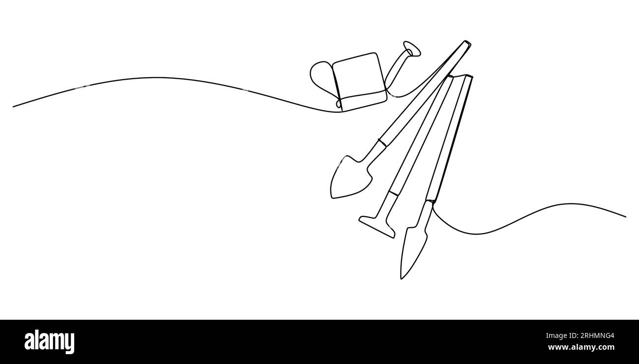 Continuous single one line of farming tools isolated on white ...