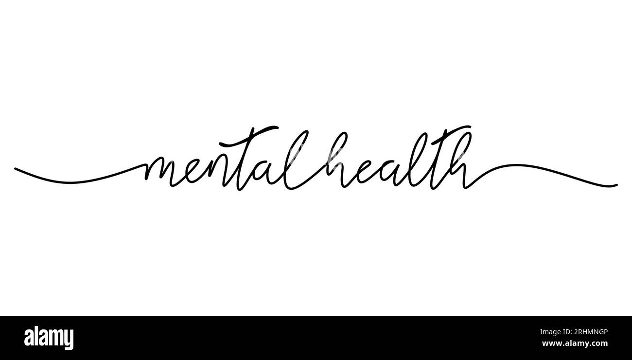 One continuous line drawing typography line art of mental health word ...