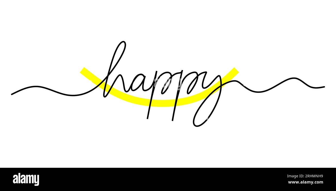One continuous line drawing typography line art of happy word writing ...