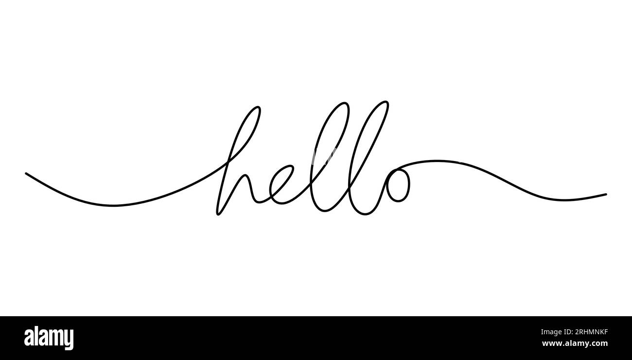 One continuous line drawing typography line art of hello word writing ...