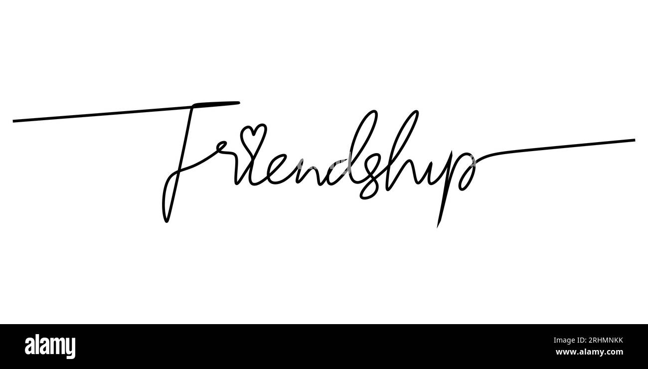 One continuous line drawing typography line art of friendship word ...