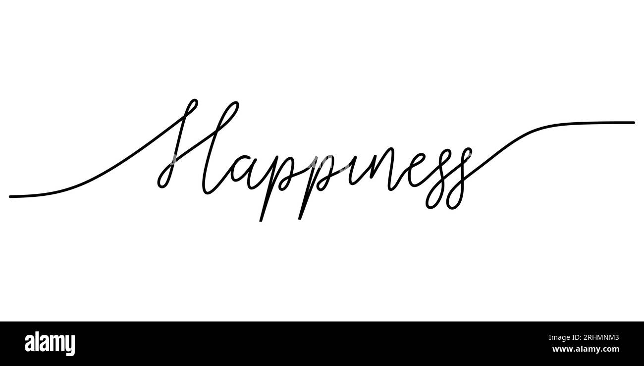 One continuous line drawing typography line art of happiness word ...