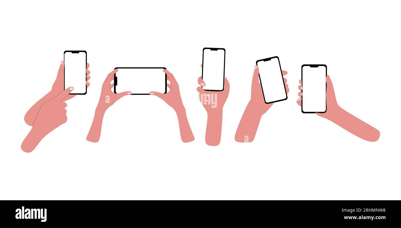 Hand hold the mobile phone in horizontal and vertical position with ...