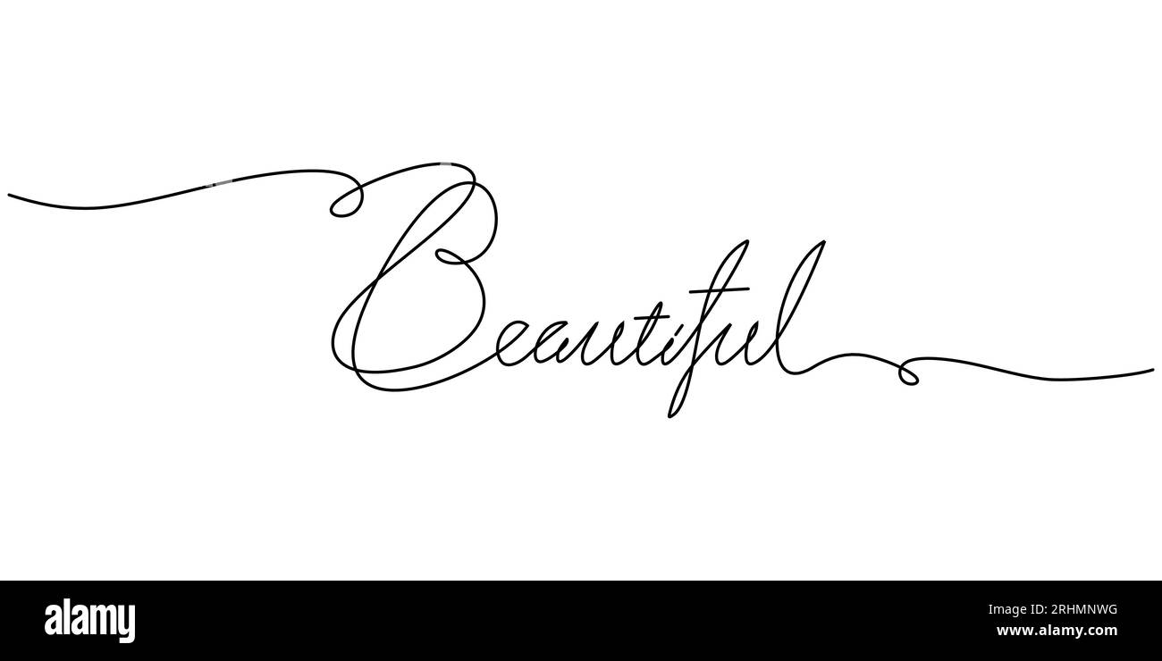 One continuous line drawing typography line art of beautiful word ...