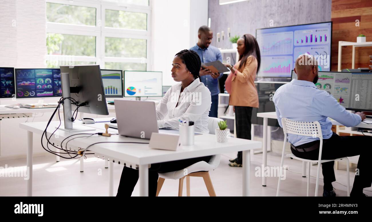 African Financial Data Analysts Using Performance Dashboard On Screens ...