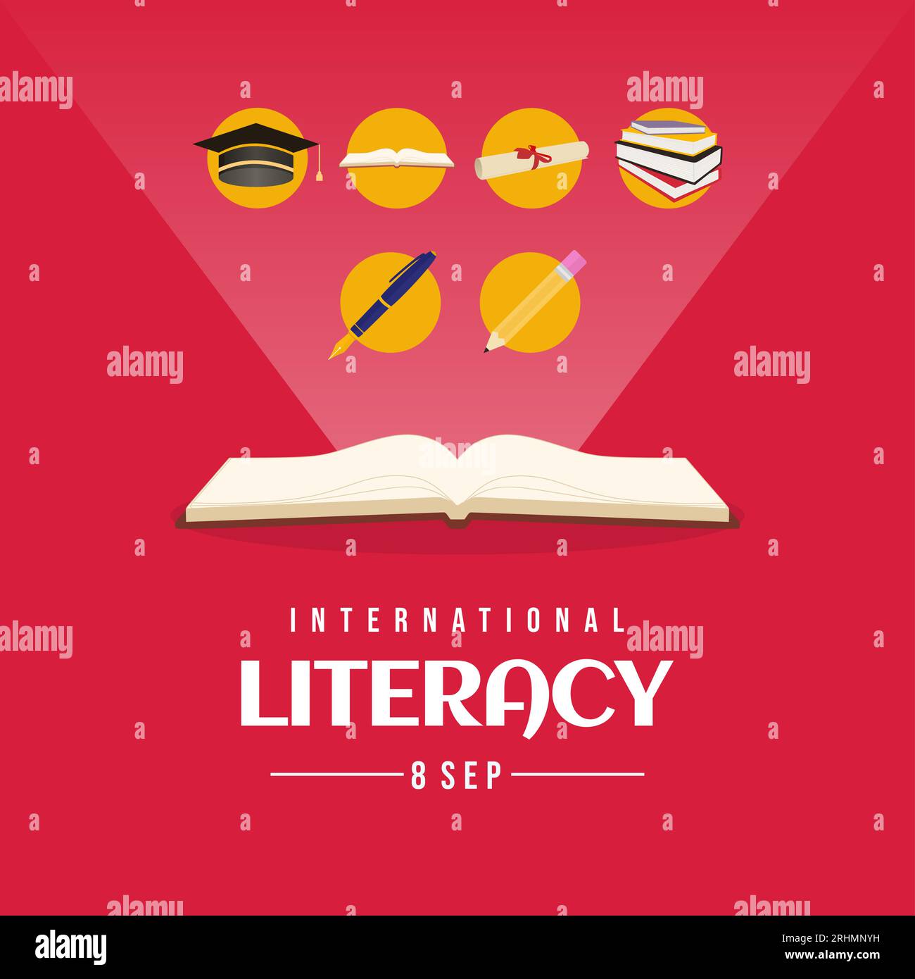International literacy day banner with college graduation cap, diploma ...